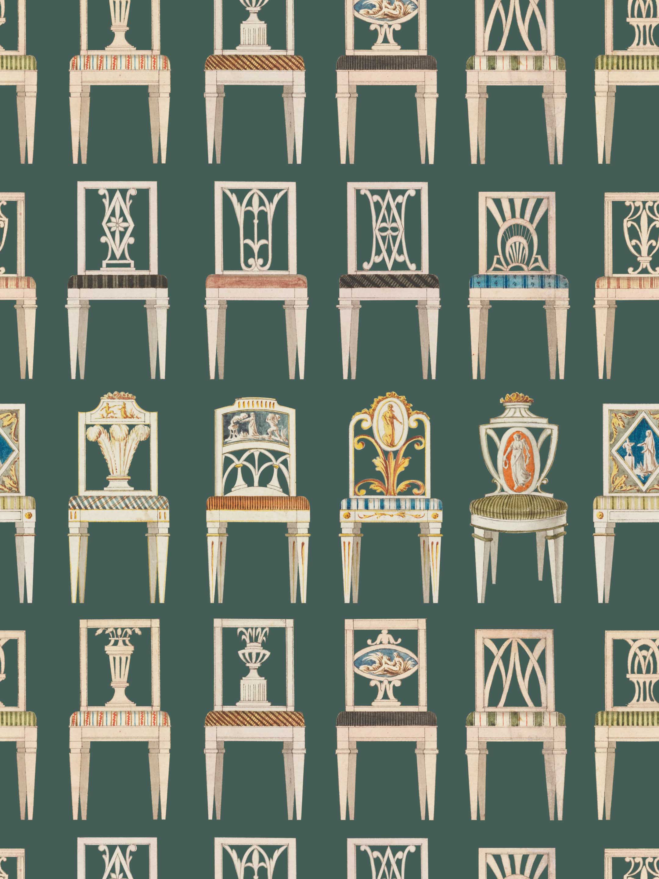 Have a Seat - Chair Wallpaper - Forest Green by Milola Design