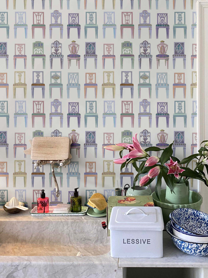 Have a Seat - Chair Wallpaper - Multi Coloured by Milola Design